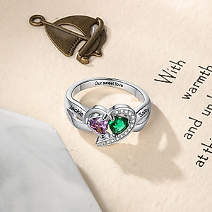 Personalized Mother Promise Rings for Her Forever Love Wedding Engagement Rings 2 Simulated Birthstone Rings for Women