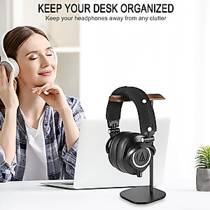G GVOEARS Headphone Stand, Walnut Wood Headset Stand, Support Dual Headphones Suspension & Aluminum Alloy Support Rod Hanger, Dual Headphones Stand,Headset Holder