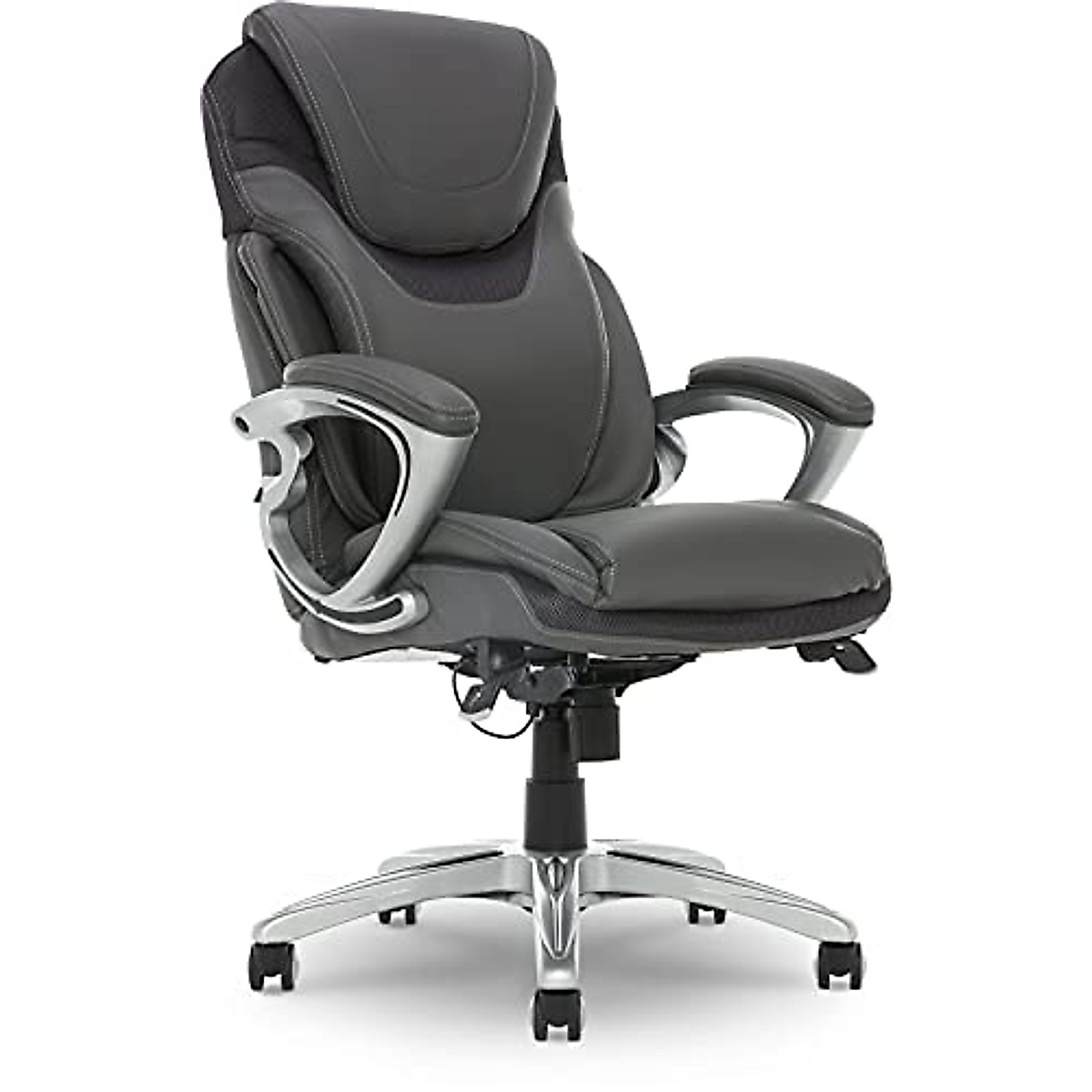 Serta AIR Health and Wellness Executive Office Chair High Back Ergonomic for Lumbar Support Task Swivel, Bonded Leather, Light Gray