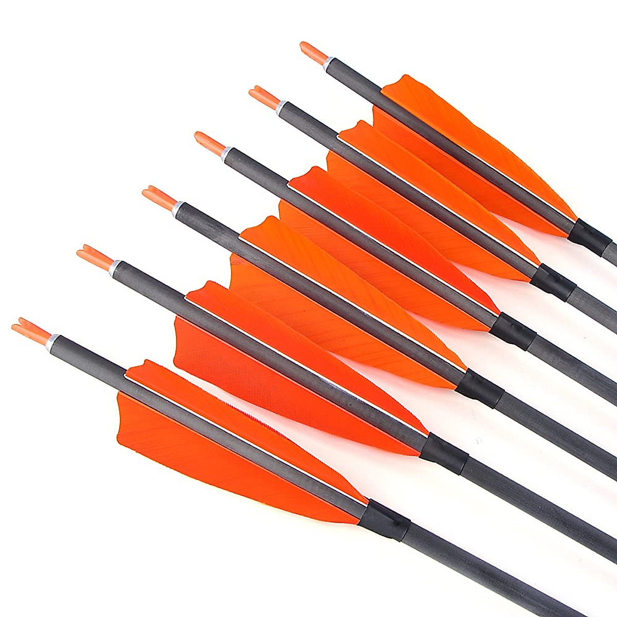 AMEYXGS 6/12 Pcs 34 Inch Archery Carbon Arrows 400 Spine Hunting Compound Arrows with 4” Turkey Feather Target Practice Arrow for Compound and Recurve Bow (Orange set, 12 pcs)