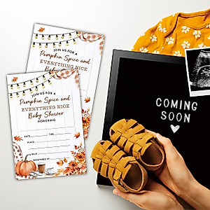 Hsupl 25 Set Double Print Baby Shower Invitation Cards(4"x6")-Pumpkin Spice And Everything Nice Autumn Card-Thanksgiving Watercolor Pumpkin Invitation Card With Envelope-Baby Gender Announcement-A11