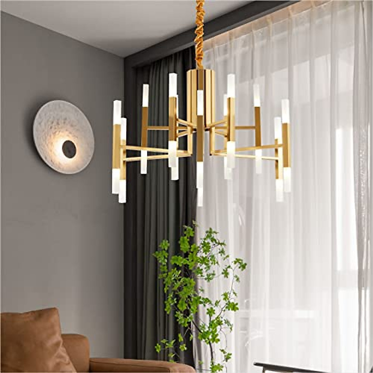 BOKT Modern Gold LED Sputnik Chandelier Mid Century Brushed Brass 24-Lights Round Chandelier Pendant Light Kitchen Island Vintage Industrial Flush Mount Ceiling Light Fixture