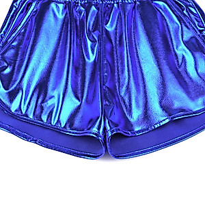 Shiny Blue Shorts Girls Metallic Shorts Sparkly Shiny Hot Pants Size 8 10 Dance Bottoms