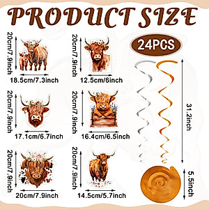 Libima 24 Pieces Highland Cow Party Decorations Cow Hanging Swirl Ceiling Cow Party Supplies Spirals and Swirls for Highland Cow Cattle Birthday Decorations Farm Animal Party Decorations Supplies