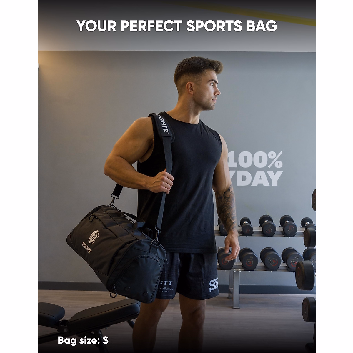 FIGHTR® Sports bag & travel Duffel bag for men and women - with shoe compartment & wet compartment - bag for sports, fitness & travel - training bag, gym bag, martial arts bag