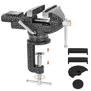 Bench Vise, 𝗚𝗢𝗫𝗔𝗪𝗘𝗘 𝗠𝗶𝗻𝗶 𝗕𝗲𝗻𝗰𝗵 𝗖𝗹𝗮𝗺𝗽 for Workbench, 2.9 inch Swivel Table Vise for Small DIY Projects, Handcraft Creations, Woodworking, Sculpting and Modeling