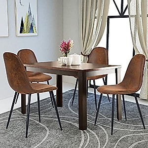 Zanzio Dining Chairs Set of 4 - Lounge Kitchen Chairs with PU Upholstered Seat Back Washable Kitchen Room Side Chair with Metal Legs for Living Room, Suede Brown