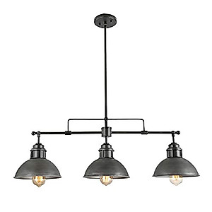 LOG BARN Pendant Lighting for Kitchen Island, Black Chandelier in Brushed Antique Dark Metal Finish, Industrial Linear Ceiling Fixture Hanging for Dining Rooms, Pool Tables