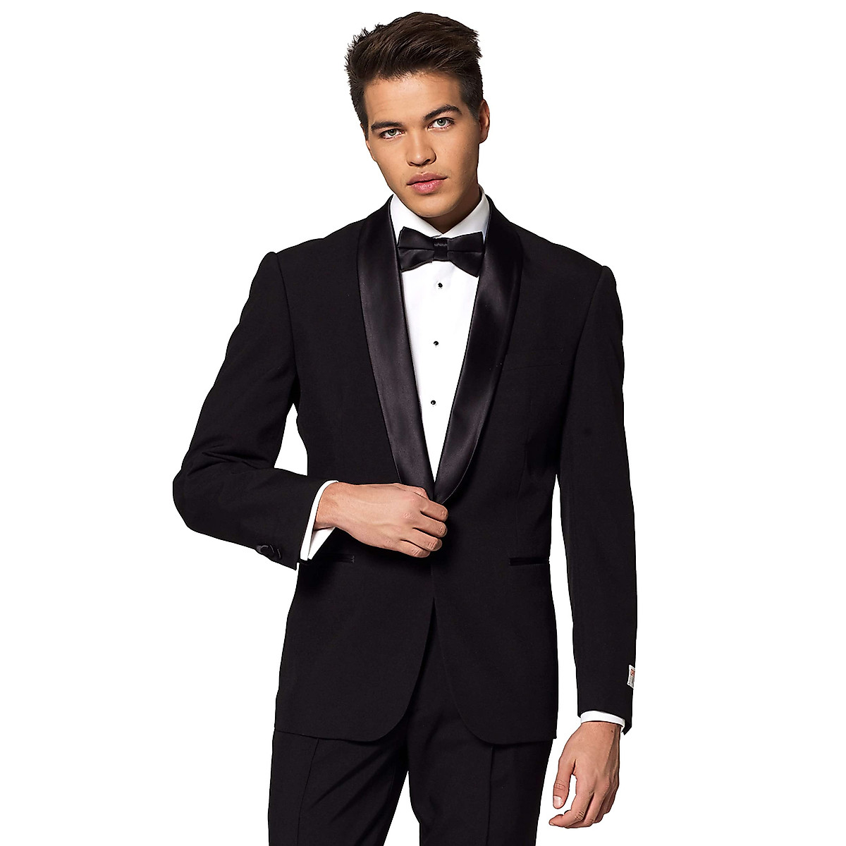 Opposuits Men's Formal Outfit - Premium Tuxedo Suit - Slim Fit - Black - includes Blazer, Pants and Bow Tie