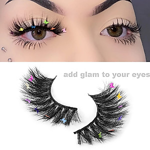 gootrades Butterfly Lashes Rainbow Flutter Splashes False Eyelashes,20mm Handmade 3D Faux Mink Hair Wispy Fluffy Lash for Daily Halloween Cosplay Costume Eyelashes (5 Pairs)