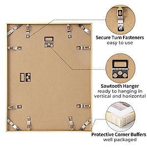 Fun Memories 11x14 Metal Picture Frame- 11x14 Aluminum Photo Frames with 8x10 Mat, High-Definition Plexiglass Front, and Hanging Hardware - Ideal for Wall or Tabletop Display (Gold, Pack of 1)