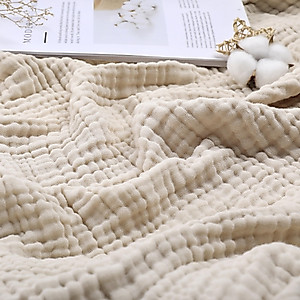 Yoofoss Muslin Blanket 100% Cotton Summer Blanket Large Twin Size 60" x 80" for Bed Couch 6-Layer Gauze Blanket for Adults Lightweight and Breathable Apricot White