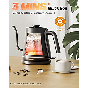 Ulalov Electric Gooseneck Kettle Ultra Fast Boiling Hot Water Kettle 100% Stainless Steel for Pour-over Coffee & Tea, Leak-Proof Design, Auto Shutoff Anti-dry Protection, 1200W-0.8L, Matte Black