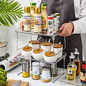 2 Tier Bathroom Countertop Organizer, Folding Stackable Clear Counter Standing Rack Cosmetic Holder Bathroom Counter Shelf Bathroom Trays for Counter Vanity Organizers and Storage Countertop Organizer