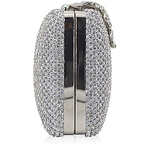 MagicLove Womens Evening Bag with Flower Closure Rhinestone Crystal Clutch Purse for Wedding Party Silver