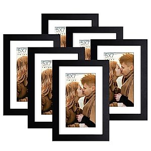 TWING Picture Frames 5x7 Set of 6, Photo Collage Frame for Wall Decor Mounting or Table Display Black Composite Wood