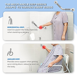 Grab Bars for Bathtubs and Showers- 1-1/4 x 16 Angled Shower Grab Bar for Seniors Knurled Stainless Steel Handicap Grab Bars for Wall (Polished Nickel, 1 Pack)