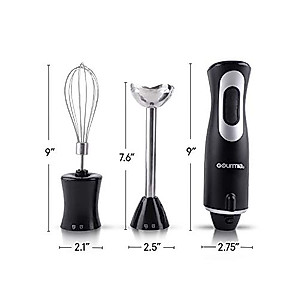 Gourmia GHB2360 12 Speed Illuminating Immersion Hand Blender with Turbo Mode - Comfortable Ergonomic Handle - Whisk Attachment Included - Integrated LED Spotlight - 300 Watt Motor - Black