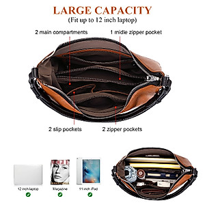 Over Earth Genuine Leather Hobo Bags for Women Medium Soft Leather Purses Casual Shoulder Bags and Handbags(O106-2E Brown/Black)