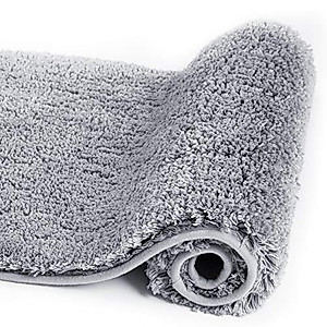 Walensee Bathroom Rug Non Slip Bath Mat for Bathroom (16 x 24, Grey) Water Absorbent Soft Microfiber Shaggy Bathroom Mat Machine Washable Bath Rug for Bathroom Thick Plush Rugs for Shower