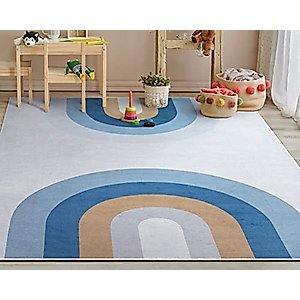 Well Woven Kids Rugs Twilight Rainbow 6' x 9' Blue Modern Printed Machine Washable Area Rug