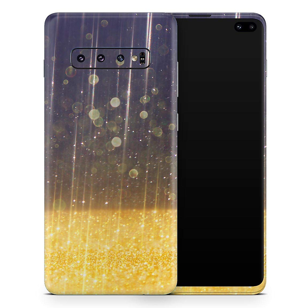 DesignSkinz Blue Stratched Streaks with Unfocused Gold Sparkles Protective Vinyl Decal Wrap Skin Cover Compatible with The Samsung Galaxy S20 (Screen Trim & Back Glass Skin)