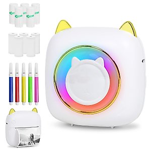 KozyOne Bluetooth Mini Thermal Printer, Portable Inkless Label Printer with RGB Light, for Notes, Photos, Memos, to-Do Lists and QR Code, with 5 Normal Paper, 5 Sticker Paper and 5 Color Pens