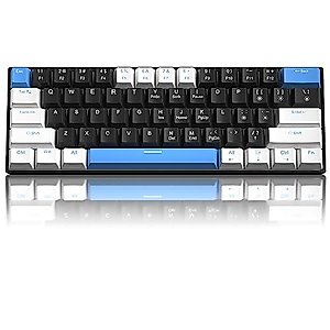 60% Mechanical Gaming Keyboard,White Black Blue Keycaps Gaming Keyboard with Linear Red Switch, Detachable Type-C Cable Mini Keyboard with Blue LED Light for Windows/Mac/PC/Laptop