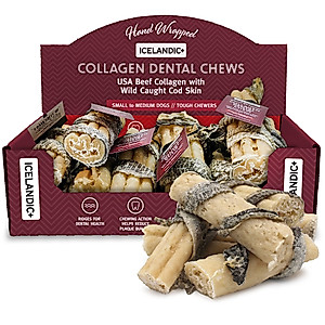 Icelandic+ Beef Collagen Dental Chew Stick Wrapped with Fish 4" Dog Treat