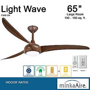 MINKA-AIRE F848-DK Light Wave 65" Ceiling Fan, Distressed Koa Finish with Remote and Additional Wall Control
