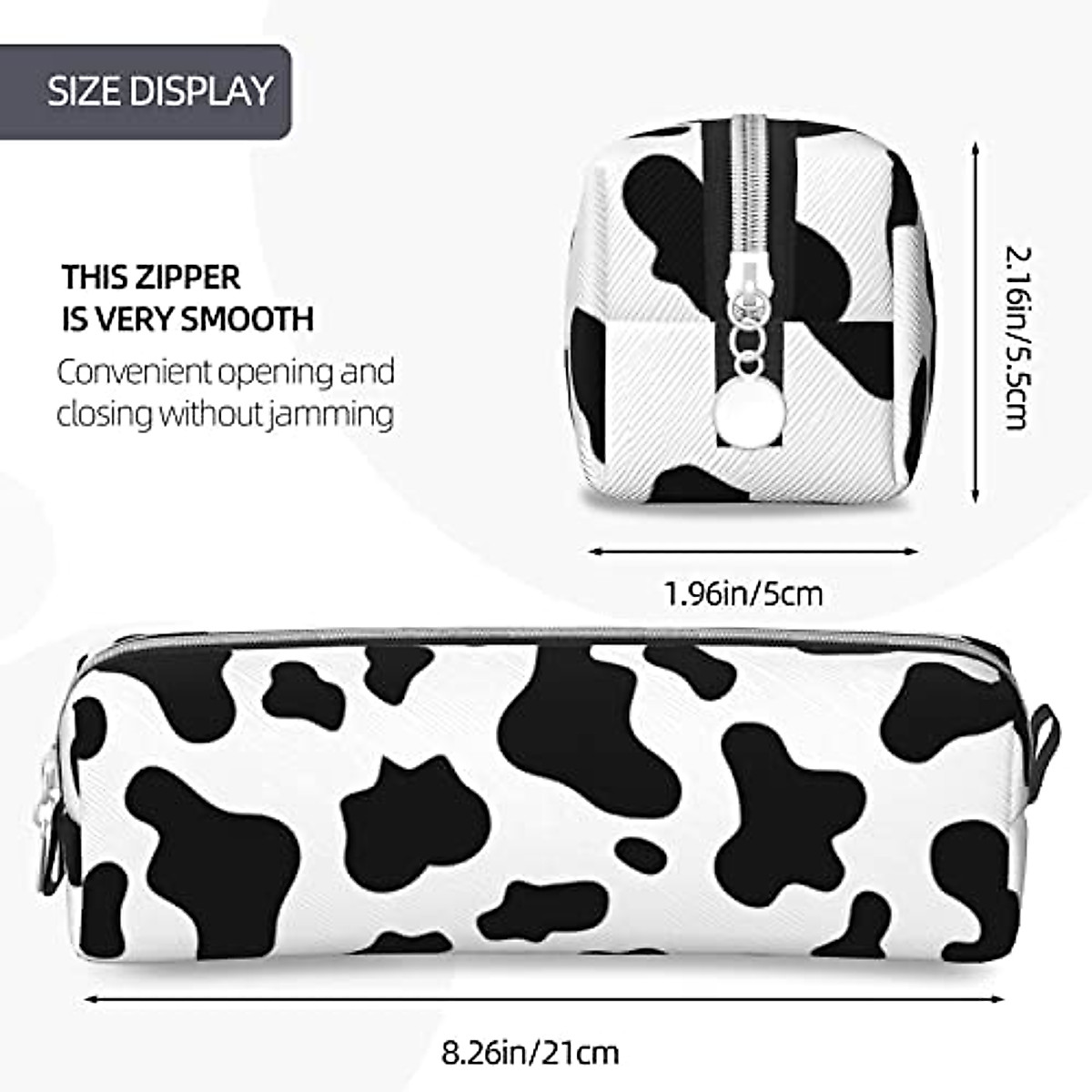 Cow Print Pencil Bag Aesthetic Zipper Pen Pouch Boys Girls Small Portable Marker Box Case Office Travel Home