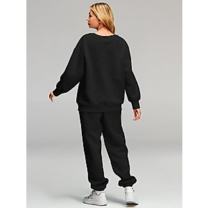 AUTOMET Sweatsuits for Women Set 2 Piece Outfits Oversized Sweatshirt Fall Outfits 2025 Lounge Sets Pullover Casual Trendy Y2k Clothing Sweatpants with Pockets Black XL