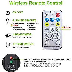 Solar Powered Waterproof LED Outdoor String Lights with Dimmable Remote Control for Backyard Garden Patio Pergola Gazebo Bistro Bedroom Christmas Wedding Party (56FT)