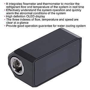G1/4" Inline PC Water Cooling Flow Meter, Temperature/Flow/Speed OLED Display Digital Coolant Flow Indicator with Alarm for Desktop PC Water Cooler System