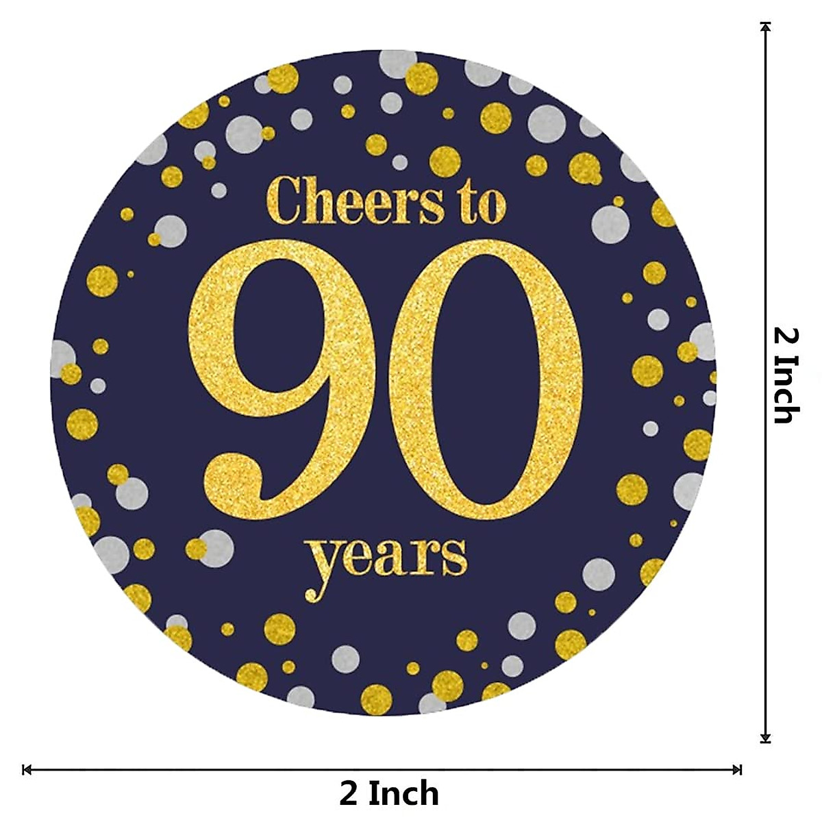 UPLEY Black and Gold Cheers to 90 Years Sticker Labels - 90th Birthday Party Favor Stickers - 2 in - 50 Count