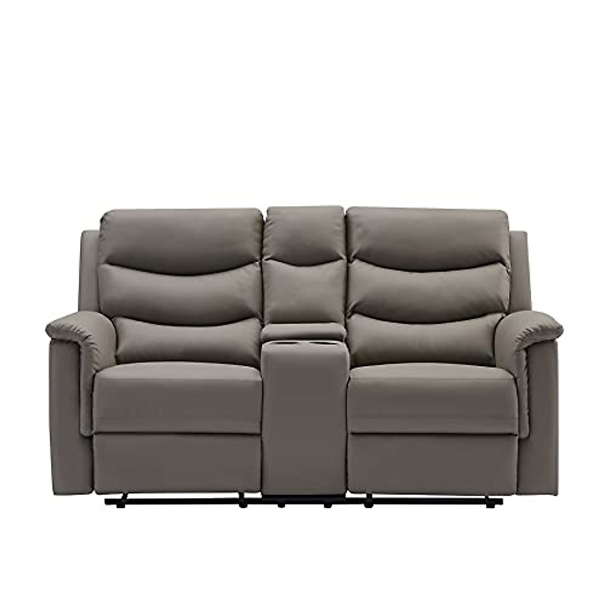 Faux Leather Manual Motion Reclining Loveseat Sectional Sofa Couch with 2 Cup Holders and Two Recliner Chaise ,PU Wall Hugger Sofa & Couch for Home Theater Apartment RV Living Room Furniture Sets