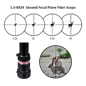 ToopMount 1.5-6X24mm Tactical Optics Scope Red Fiber Picatinny Optics Scope 1/4 MOA Fully Multi-Coated Optics One-Piece Aluminum Tube Second Focal Plane for with 11, 20mm Rings