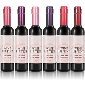 ELAIMEI Wine Lip Tint Set, 6 Colors Wine Bottle Lipstick, Stain Long Lasting Waterproof Non-Stick Liquid Wine Lip Gloss Set, Wine Lipstick Matte Make Up Gifts for Girls & Women