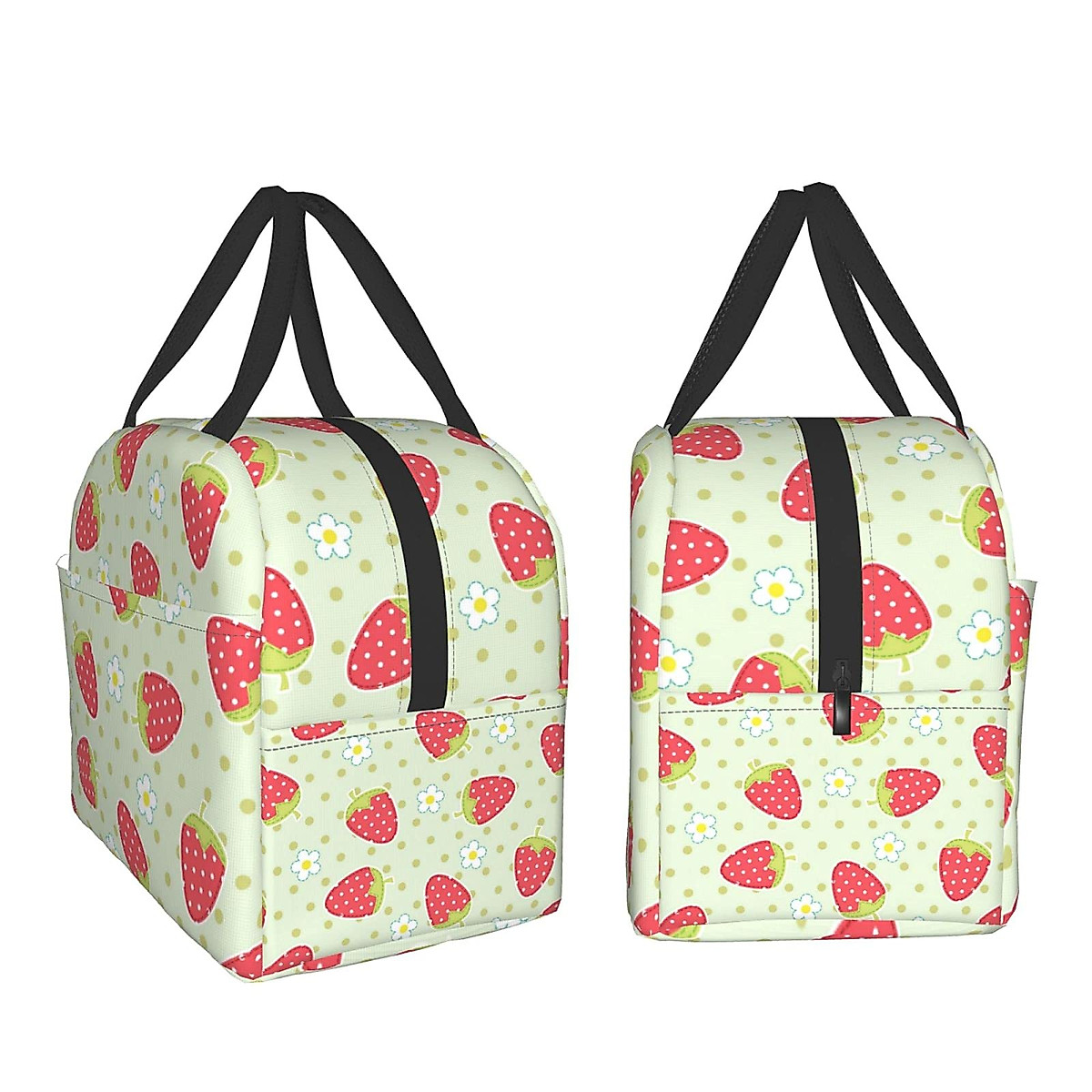 Strawberry Flower Kawaii Lunch Box Travel Bag Picnic Bags Insulated Durable Shopping Bag Back To School Reusable Waterproof Bags For Man Woman Girls Boys