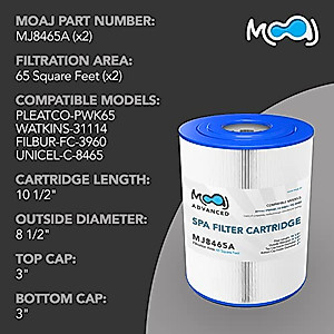 MOAJ Advanced Spa Filter 2-Pack Replaces PWK65, Watkins 31114, Hot Spring Spas 65 SF, Filbur FC-3960, Unicel C-8465, Tiger River Spas, PWK45N, 71827, 71828 | 10 1/2" x 8 1/2" | Washable & Reusable