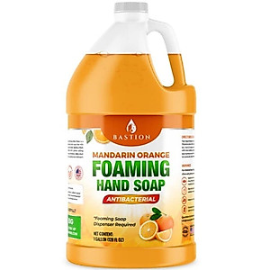 Bastion Foaming Antibacterial Hand Soap: Mandarin Orange Scented Instant Foam Hand Wash Refill 1 Gallon (128 oz) Bulk Jug. Made In The USA