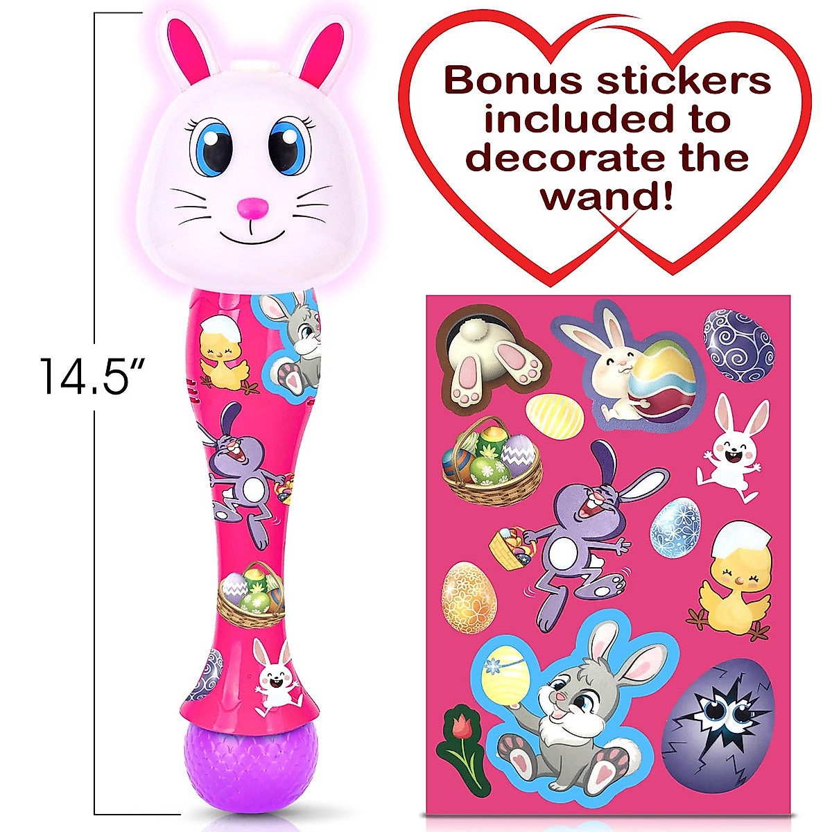 Light Up Bunny Easter Bubble Wand, 14 Inch Illuminating Blower with Thrilling LED & Sound Effect, Bubbles for Kids Ages 3 4 5 6 Bubble Toys, Easter Basket Stuffers for Toddler