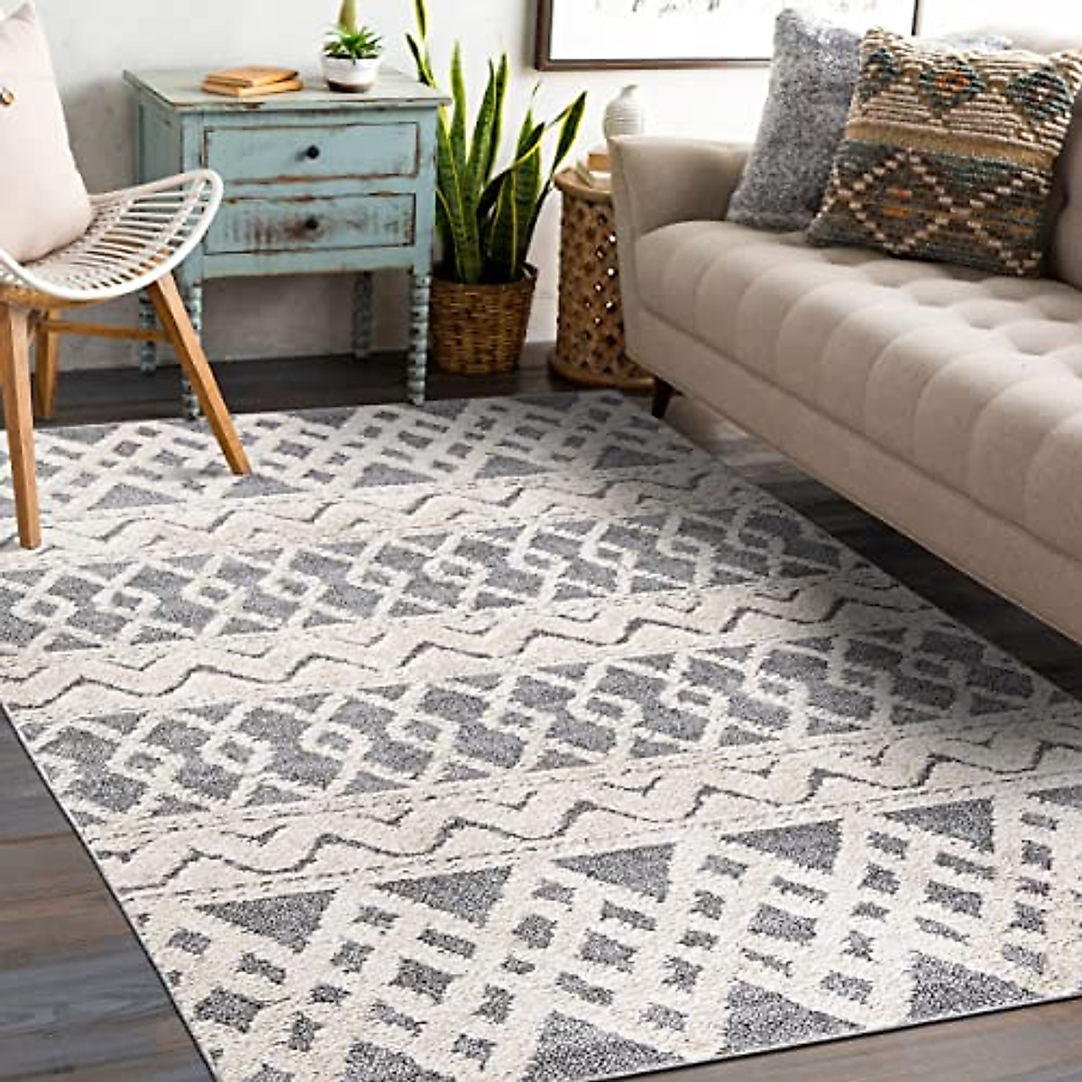 Rugshop Boho Tribal Geometric High-Low Soft Area Rug 5' x 7' Gray