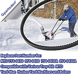 Gpartsden 754-0430 954-0430A Auger Cogged V Belt Replacement for MTD Troy Bilt Cub Cadet 954-0430 754-0430A 754-0356 954-0356 265-811 Two-Stage Snow Thrower