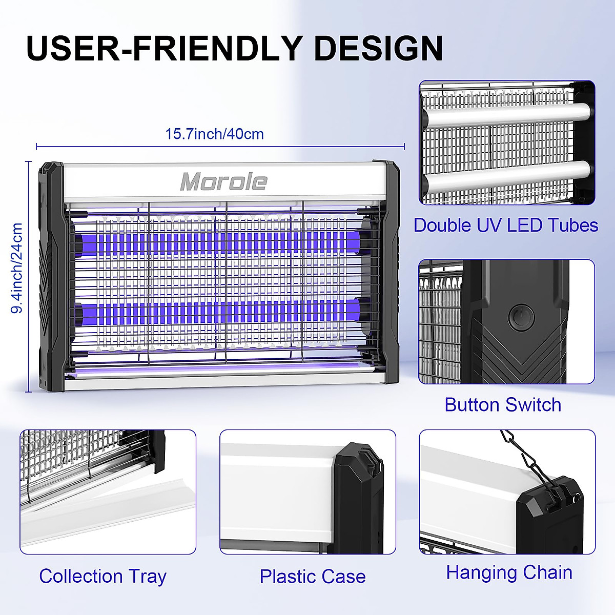 Electric Bug Zapper, 3200V Mosquito Zapper Indoor Outdoor, Electric Fly Zapper with Removable Tray, USB Charging Flying Insect Killer, Mosquito Repellent for Outdoor Living Room Kitchen Courtyard