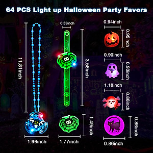 64Pcs Halloween Party Favors for Kids, Glow in The Dark Halloween Toys Bulk Light Up Rings Necklaces Bracelet Halloween Goodie Bag Fillers Stuffers Halloween Treats for Classroom Prizes Trick or Treat