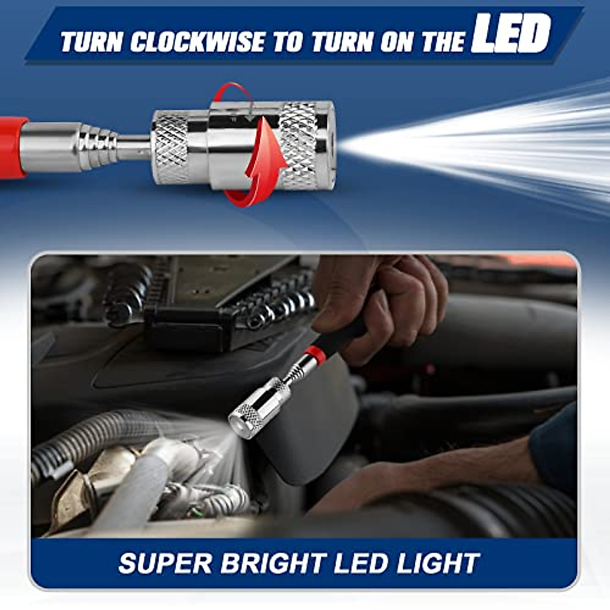 Magnetic Wristband, SURGEDO Magnetic Wrist Tool Holder with Strong Magnet for Screws, Also Includes Retractable Magnet Pick-Up Tool with LED, Small Gifts for Dad Men Husband