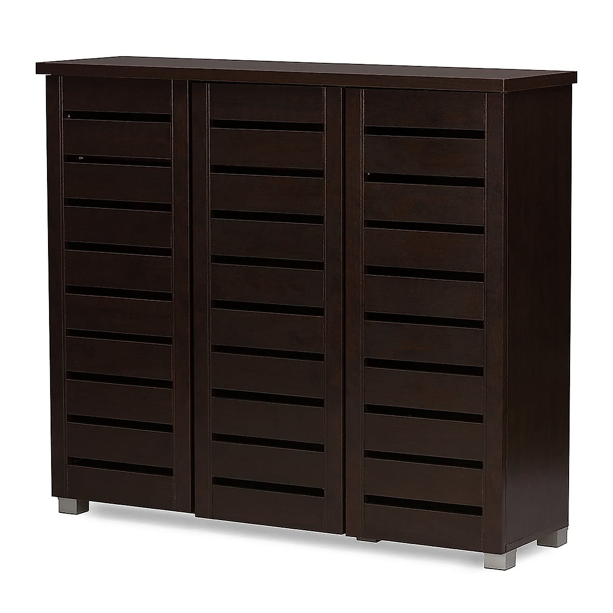 Wholesale Interiors Baxton Studio Adalwin Modern and Contemporary 3-Door Dark Brown Wooden Entryway Shoes Storage Cabinet