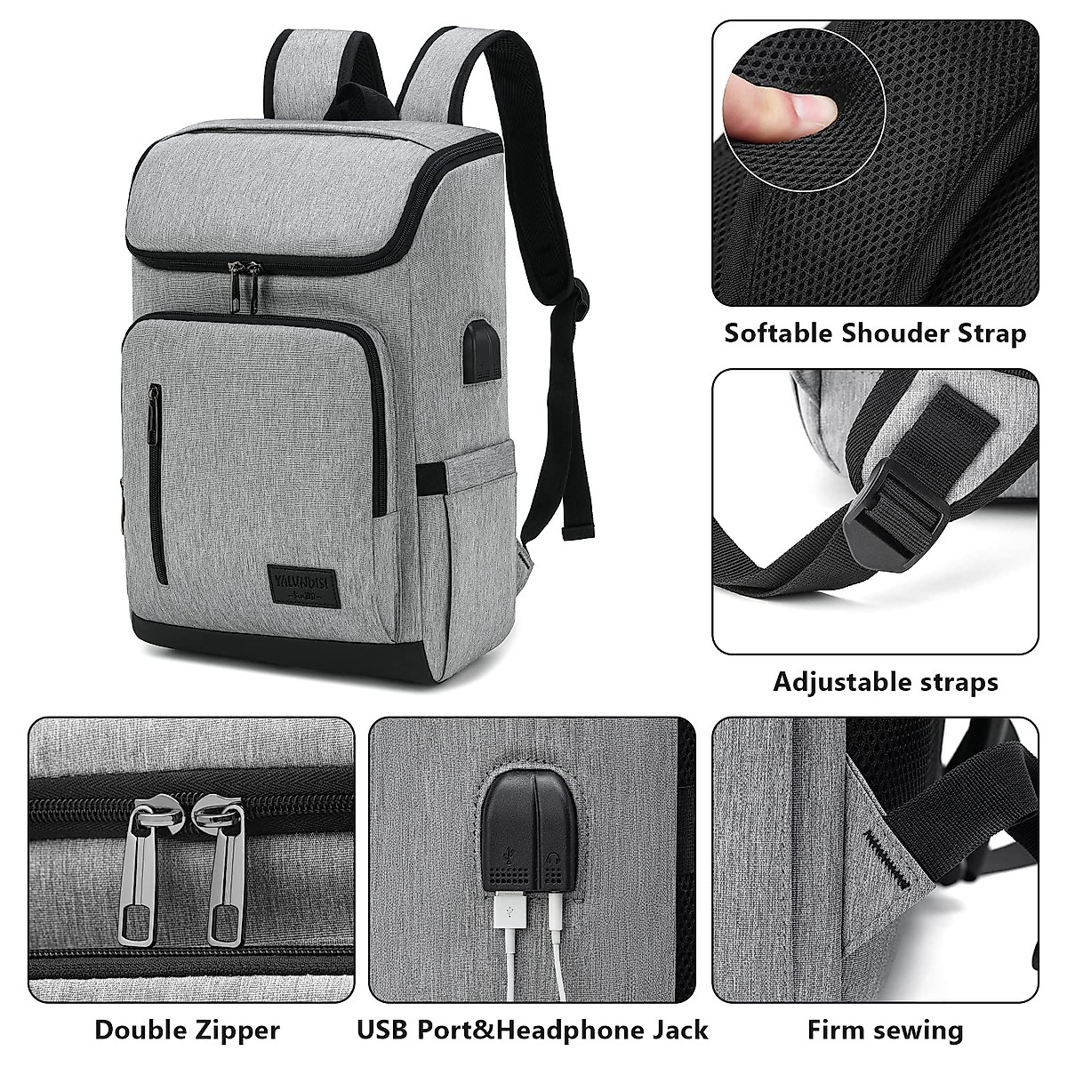 YALUNDISI Laptop Backpacks Travel Backpack , Carry On Backpack,Hiking Backpack Waterproof Outdoor Sports Rucksack Casual Daypack School Bag Fit 15.6 Inch Laptop with USB Charging Grey