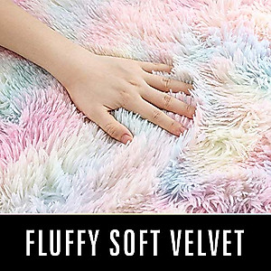 LOCHAS Luxury Shag Rug Fluffy Area Rugs 4x6 Feet, Cute Rainbow Rugs for Girls Bedroom Kids Room, Soft Tie-Dye Living Room Carpet, Teen Girls Boys Room Decor Carpets, Rainbow